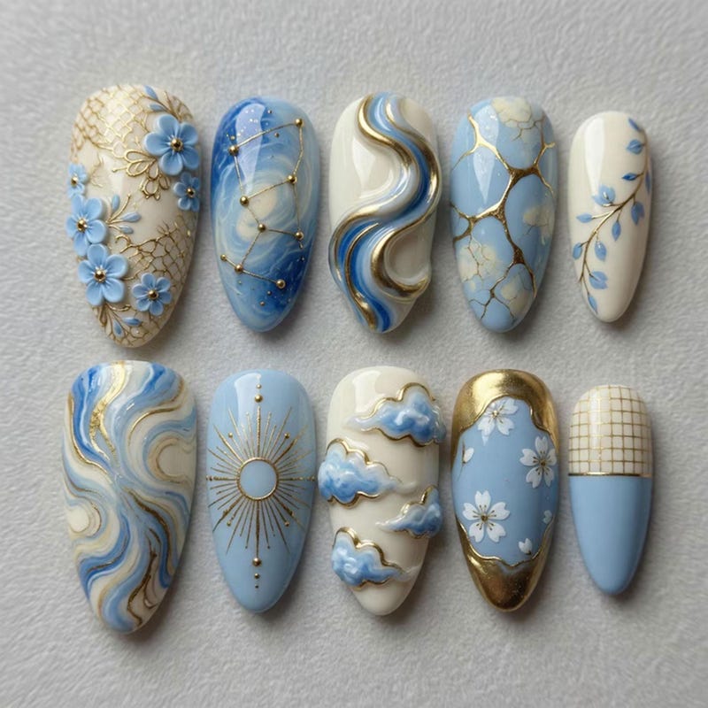 Celestial Blue Nails - Etsy