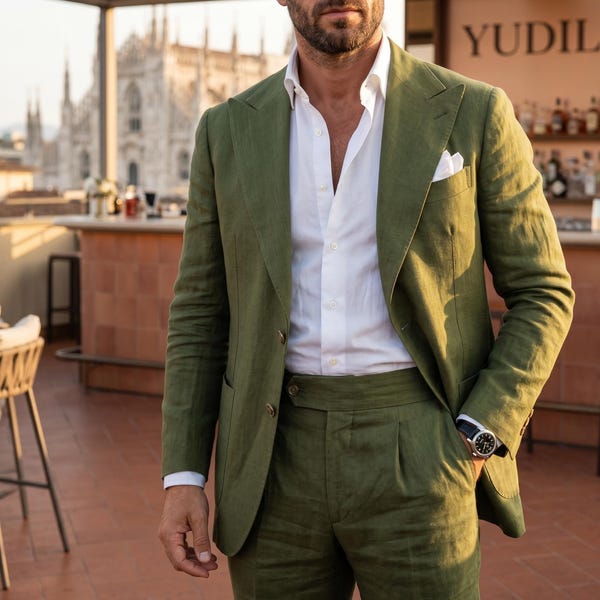 Mens Olive Linen Blazer - Etsy