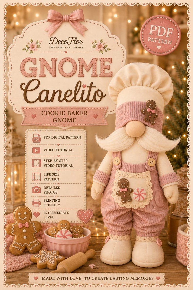Canelito Cookie Baker Gnome PDF Pattern | Christmas Gnome Sewing ...
