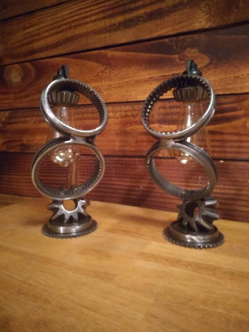 Custom Steel Steampunk Gear Lamp Set | Etsy