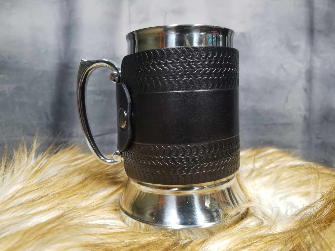 Leather Wrapped Stainless Steel Tankard: 20oz Beer Stein, Ren Faire Mug ...