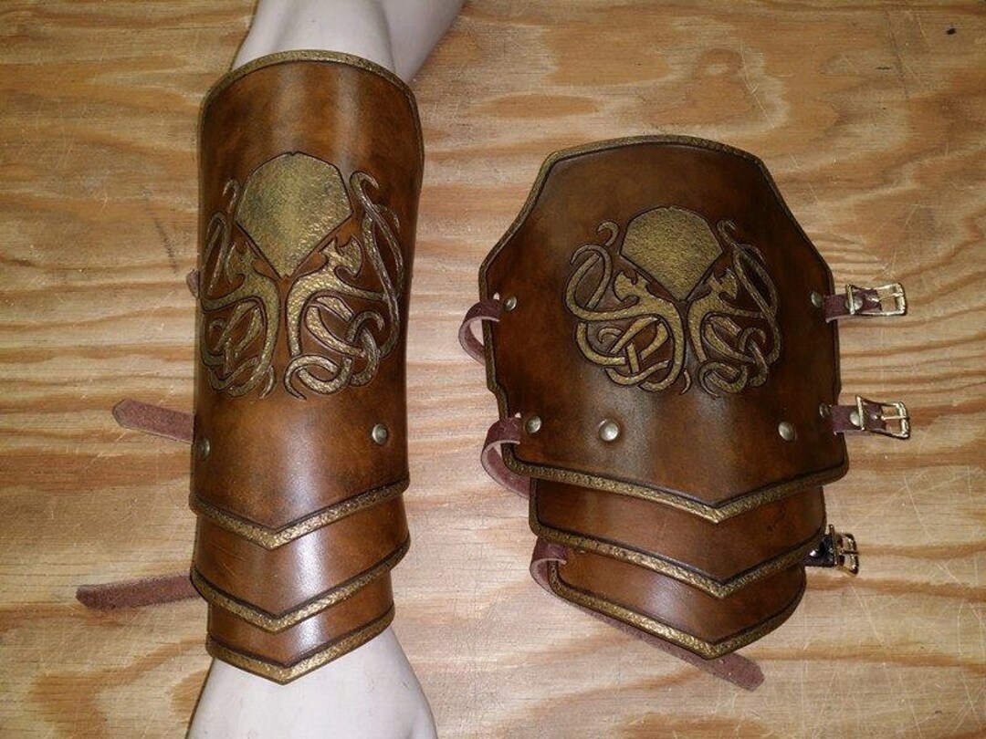 Cthulhu Leather Bracers Leather Cuffs LARP Armor Cosplay Armor Medieval ...