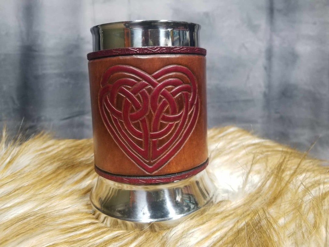Celtic Heart Leather Wrapped Tankard: Stainless Steel Beer Mug - Etsy