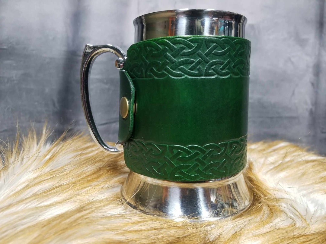 Celtic Leather Wrapped Tankard: 20oz Stainless Steel Mug, Ren Faire ...