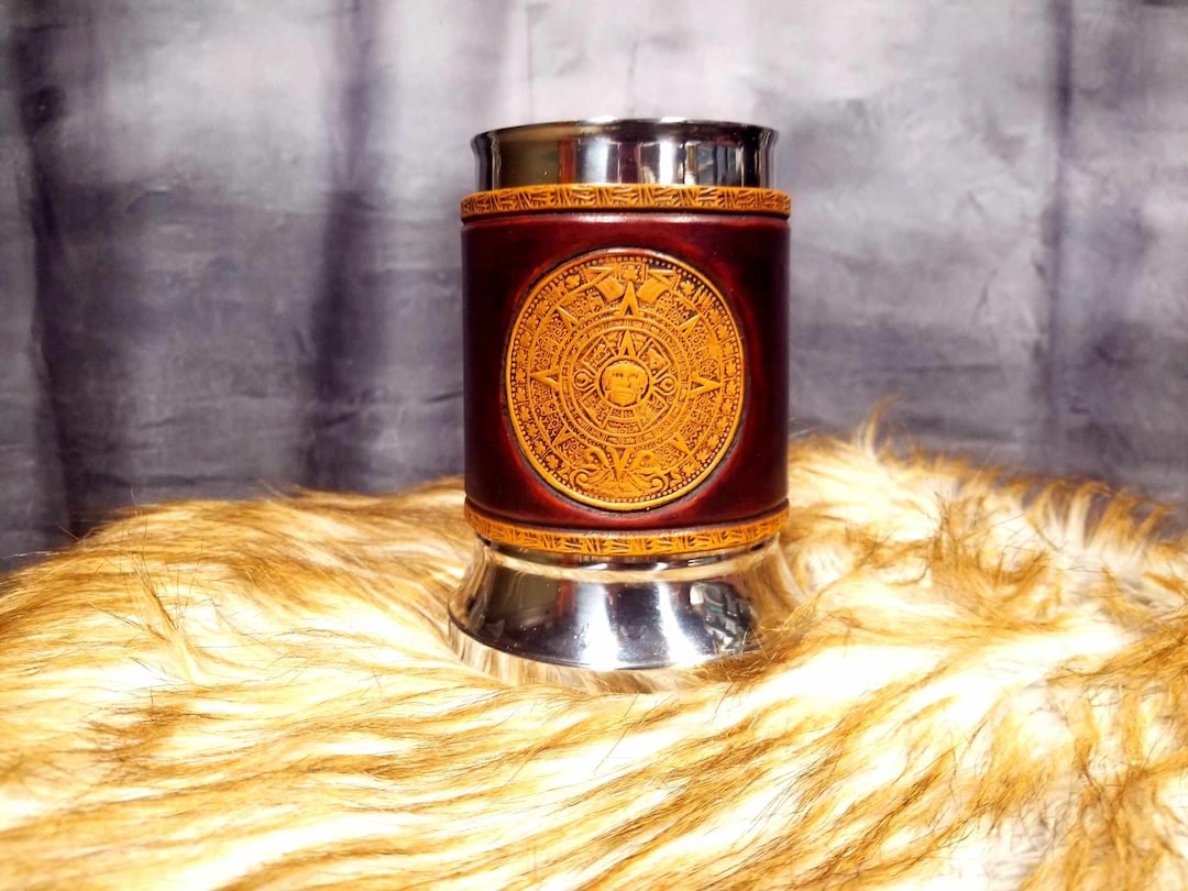 Aztec Calendar Leather Wrapped Tankard Leather Wrapped Mug LARP Ren ...