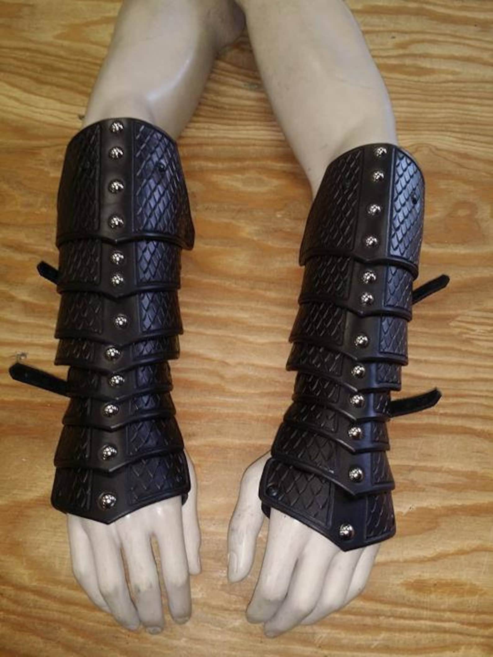 Leather Armor Deluxe Scaled Leather Gauntlets Leather Bracers | Etsy