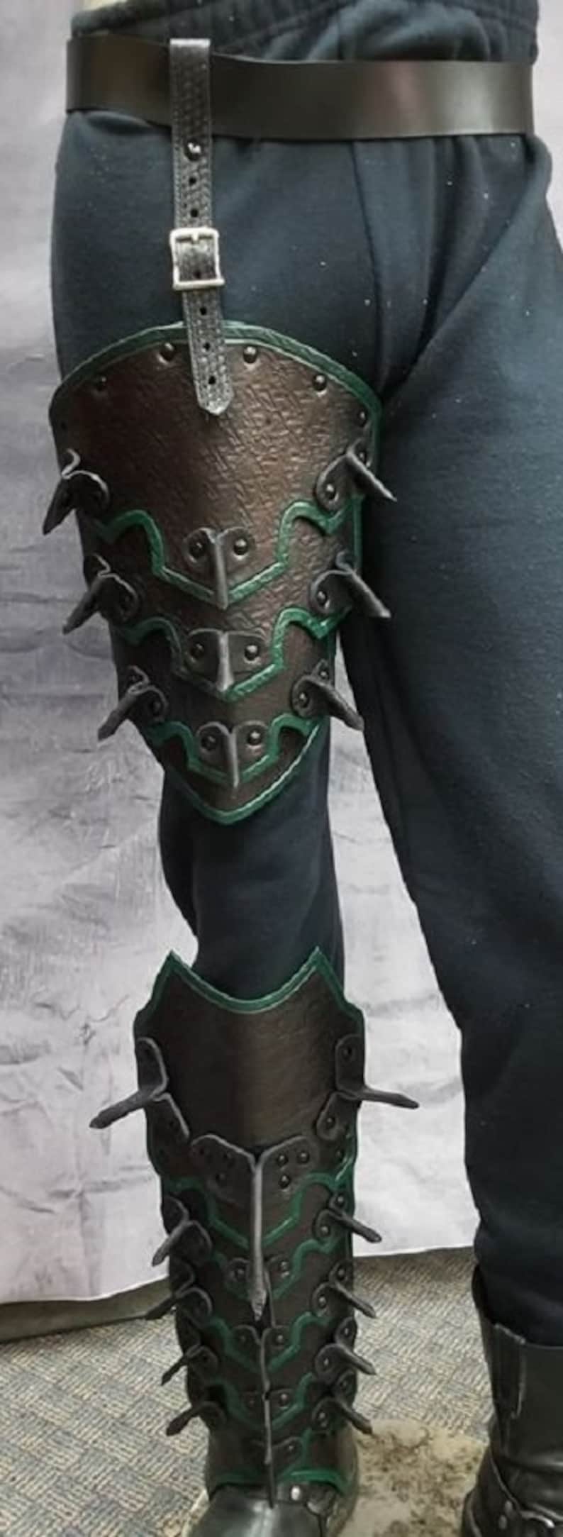 Custom Leather Barbarian Leg Armor: Spiked LARP Cosplay - Etsy