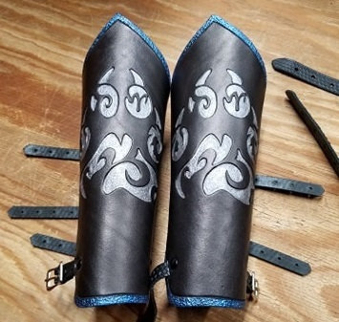 Leather Armor Tribal Wolf Leather Bracers Leather Vambrace LARP Armor ...