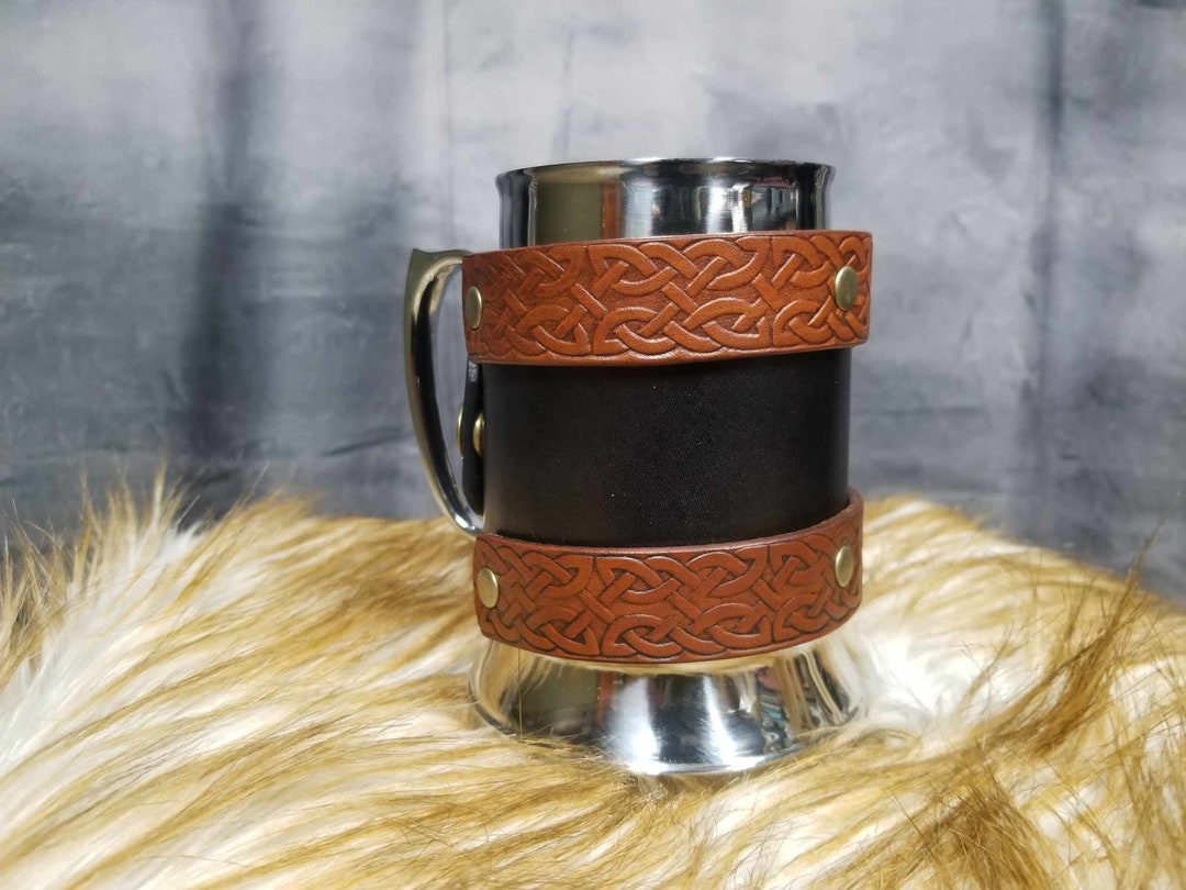 Celtic Leather Wrapped Tankard Leather Wrapped Mug LARP Ren Faire Mug ...