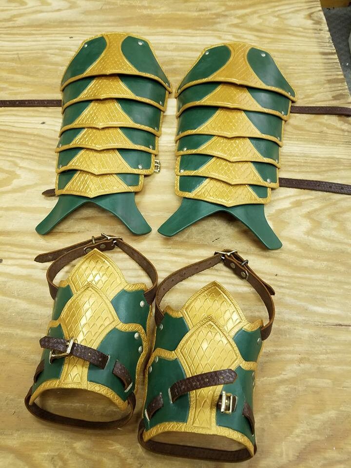 Leather Armor Ornate Scaled Greaves with Sabotes | Etsy