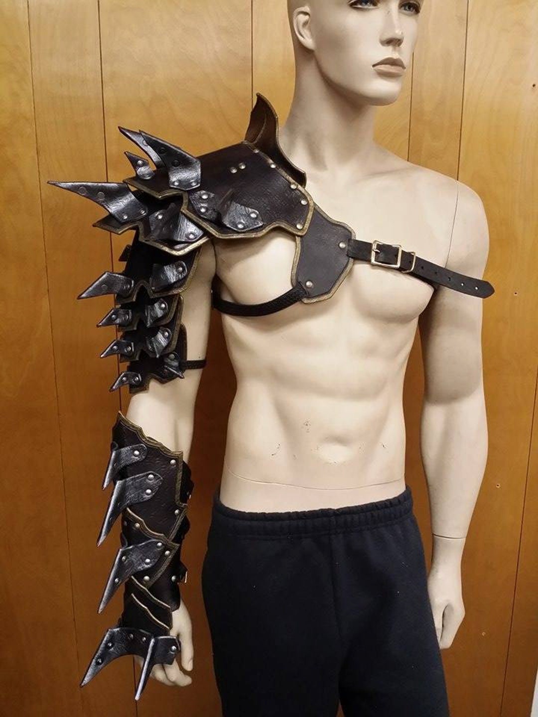Spiked Barbarian Full Arm Leather Shoulder Armor Leather Armor Spaulder Leather Pauldron LARP ...