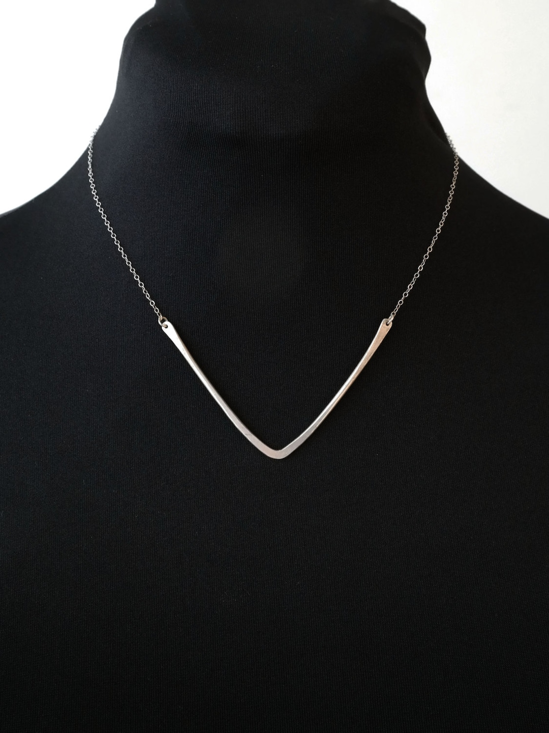 Sterling Silver V Necklace Minimal Bar Hammered Chevron Geometric ...