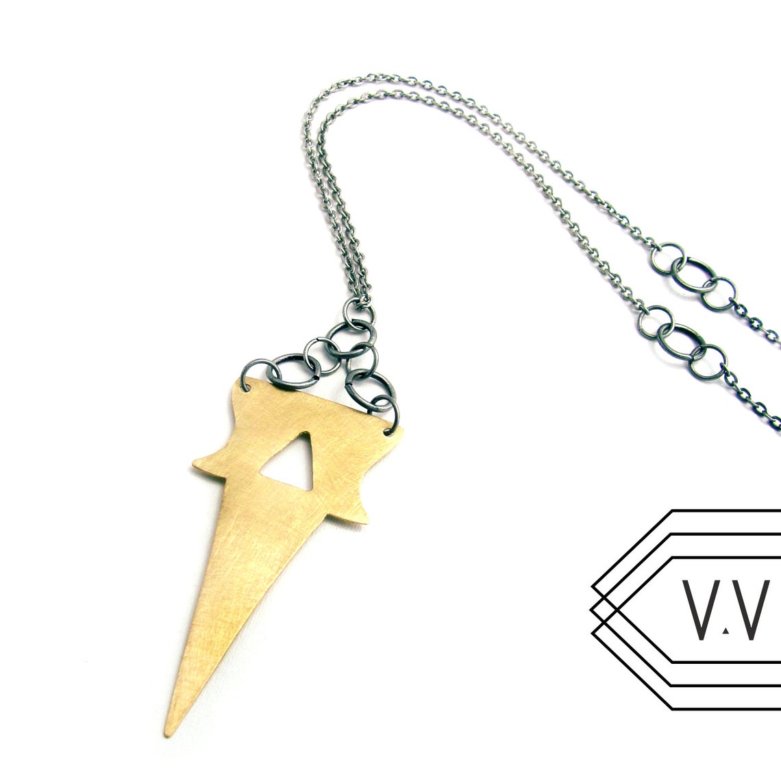 ACUTE Dagger Necklace Gun Metal Chain Link Long - Etsy