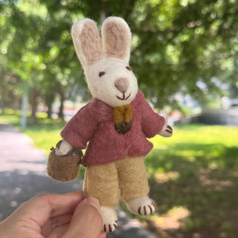 Handmade Poseable Pastel Felt Bunny Figure With Basket – Macaron Rabbit ...