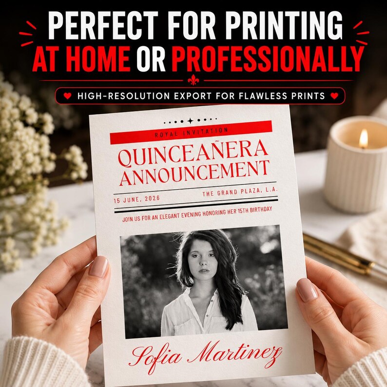 Quinceañera Invitation & Save the Date Template | Editable Canva Photo ...