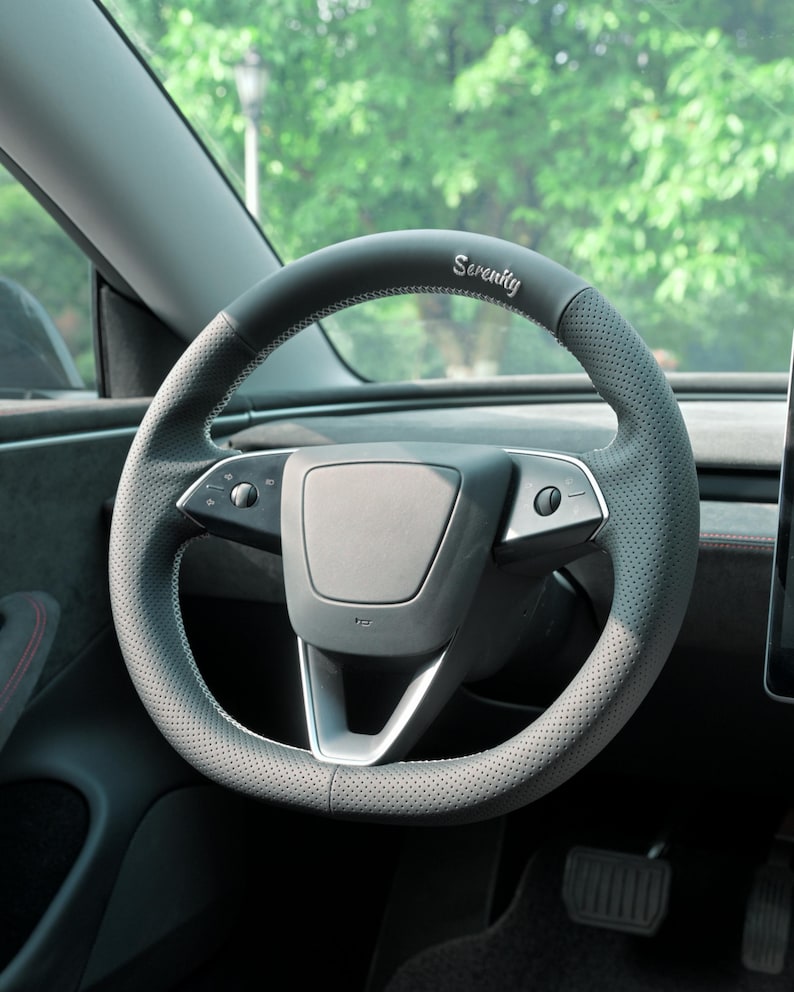Tesla Interior Aesthetic Steering Wheel Cover | Custom Hand Stitched ...