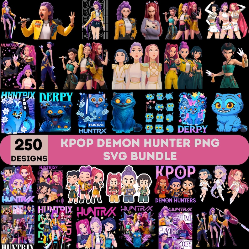 Kpop Demon Hunter PNG SVG Bundle, Huntrix Inspired Fan Art Designs (250 ...