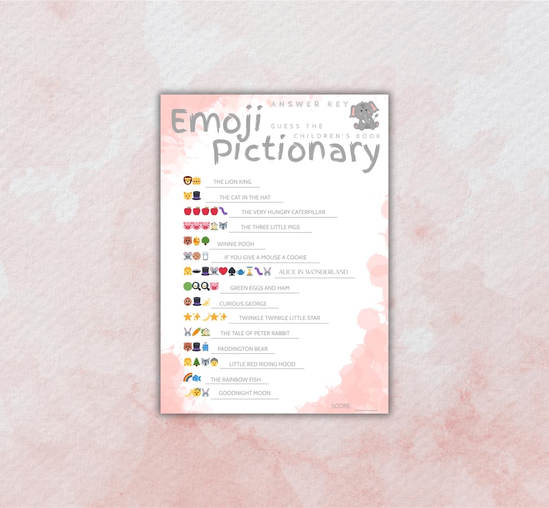 Children's Book Emoji Pictionary Game, Pink Baby Shower Activity ...