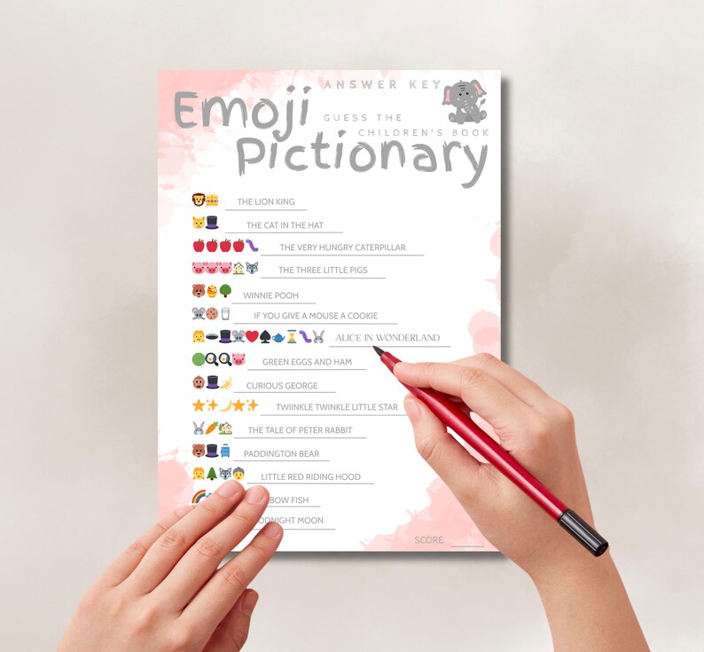Children's Book Emoji Pictionary Game, Pink Baby Shower Activity ...