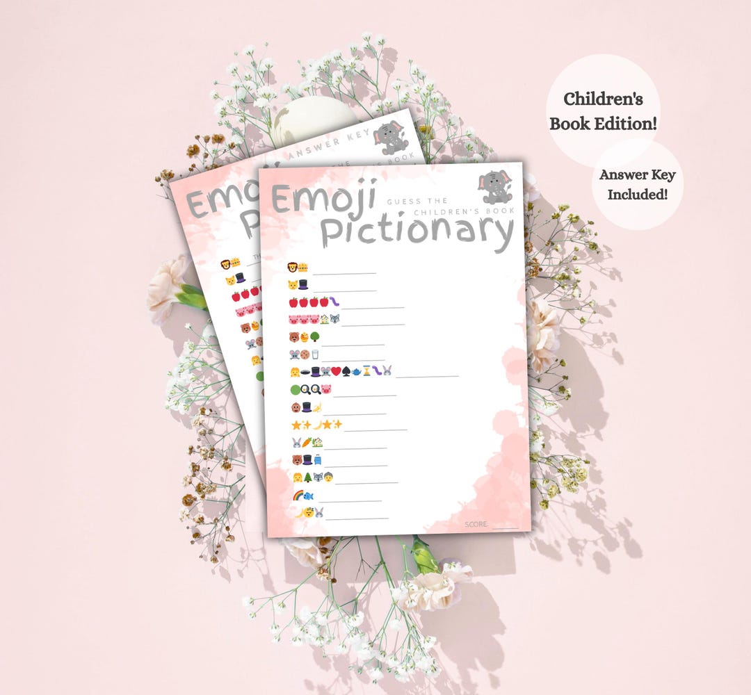 Children's Book Emoji Pictionary Game, Pink Baby Shower Activity ...