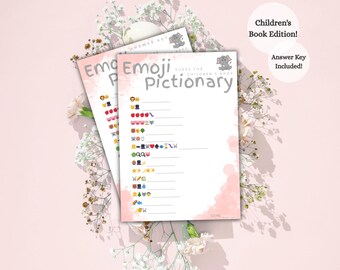 Children's Book Emoji Pictionary Game, Pink Baby Shower Activity ...