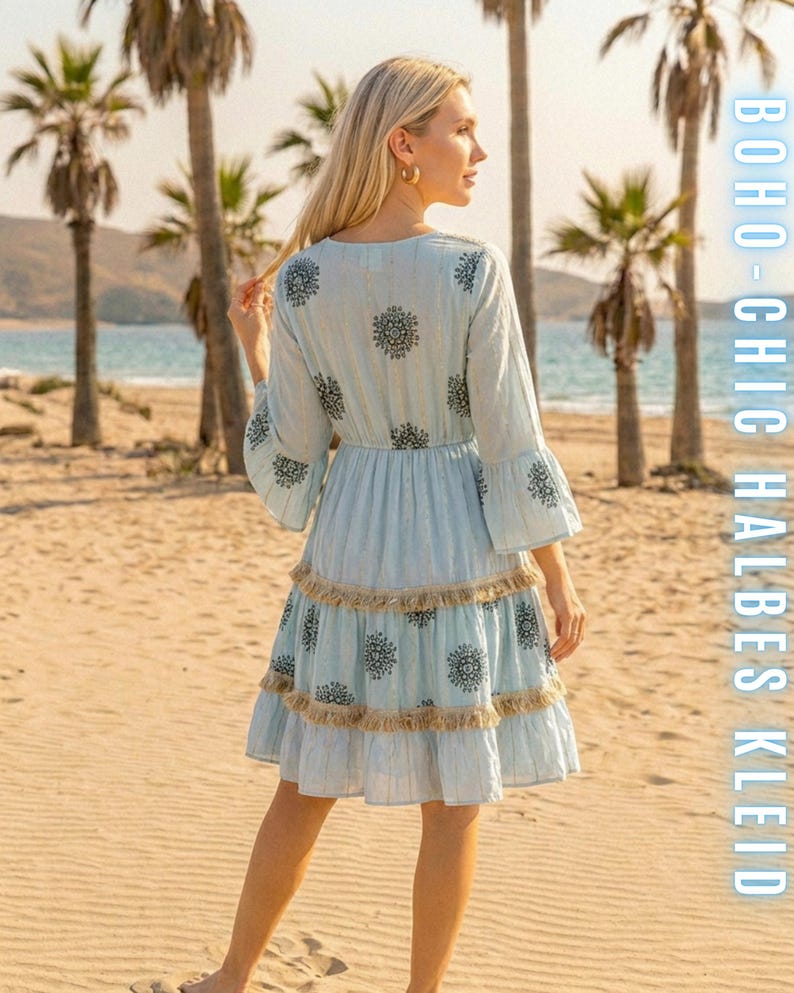 Boho Chic Tunic Dress With Gold Embroidery & Tassels | 100% Viscose ...