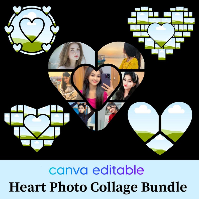 Heart Photo Collage Template, Romantic Couple Frame, Anniversary ...