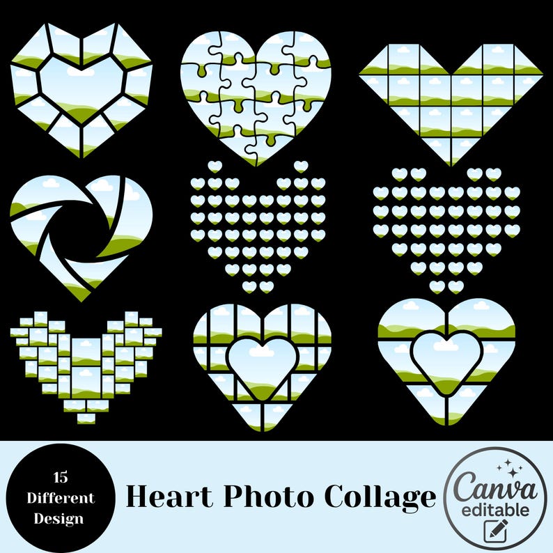 Heart Photo Collage Template, Romantic Couple Frame, Anniversary ...