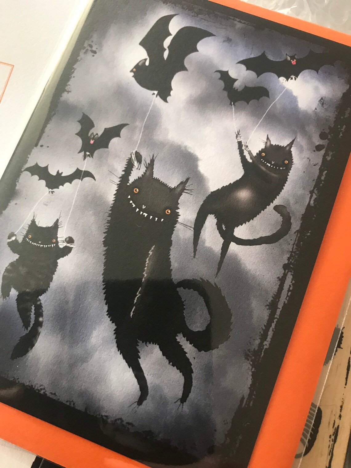 Black Cats and Black Bats Halloween Card - Etsy