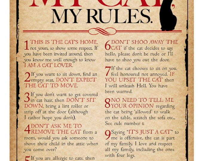 My House, My Cat, My Rules Digital Print for Cat Lovers A4 - Etsy Australia