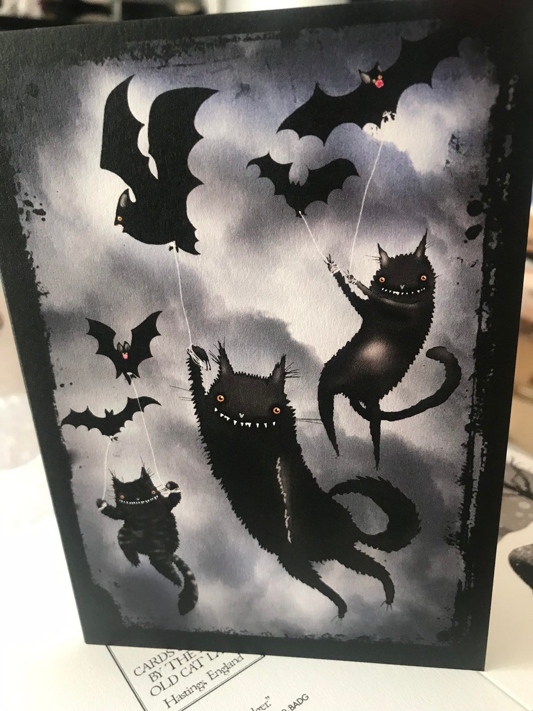 Black Cats and Black Bats Halloween Card - Etsy