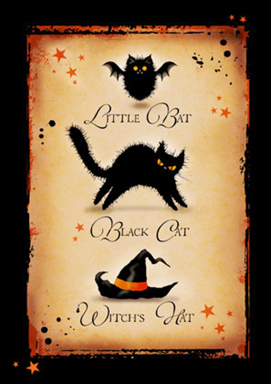 Halloween Greetings Card Little Bat. Black Cat. Witch's Hat. - Etsy