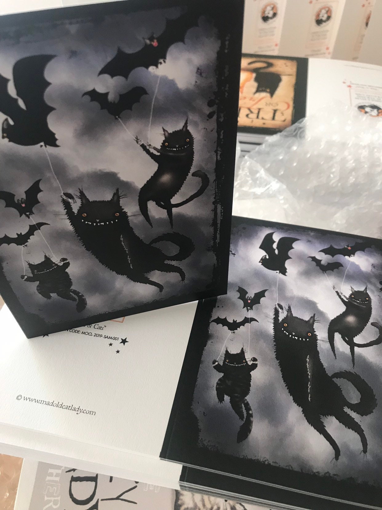 Black Cats and Black Bats Halloween Card - Etsy