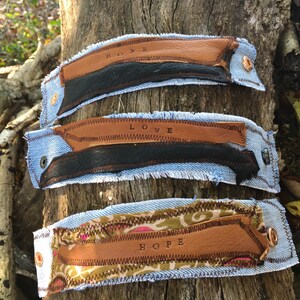 Leather and Denim Upcycled Cuff Bracelet’s - Etsy