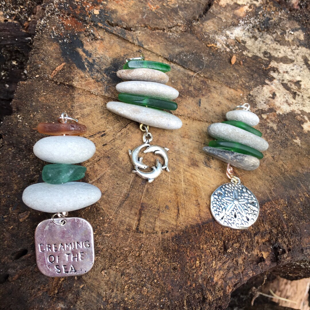 Handcrafted Sea Glass Stone Stacked Pendants - Etsy
