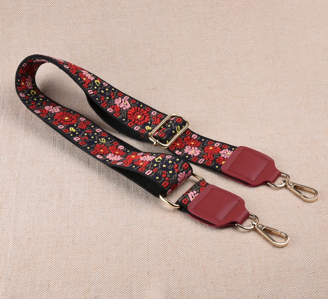 Red Embroidered Bag Strap Adjustable Crossover Purse Strap 2 Inch Wide ...