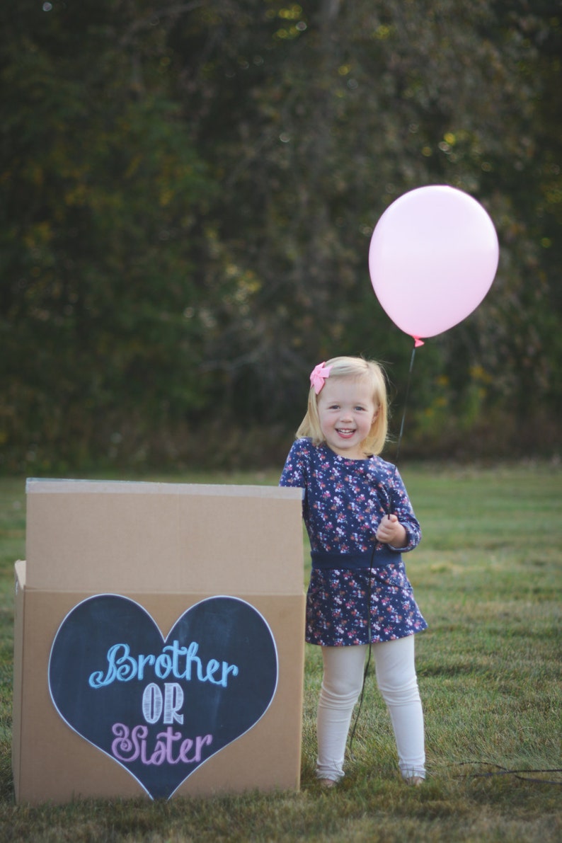 Brother or Sister Gender Sibling Reveal Balloon Box Sign Chalkboard ...