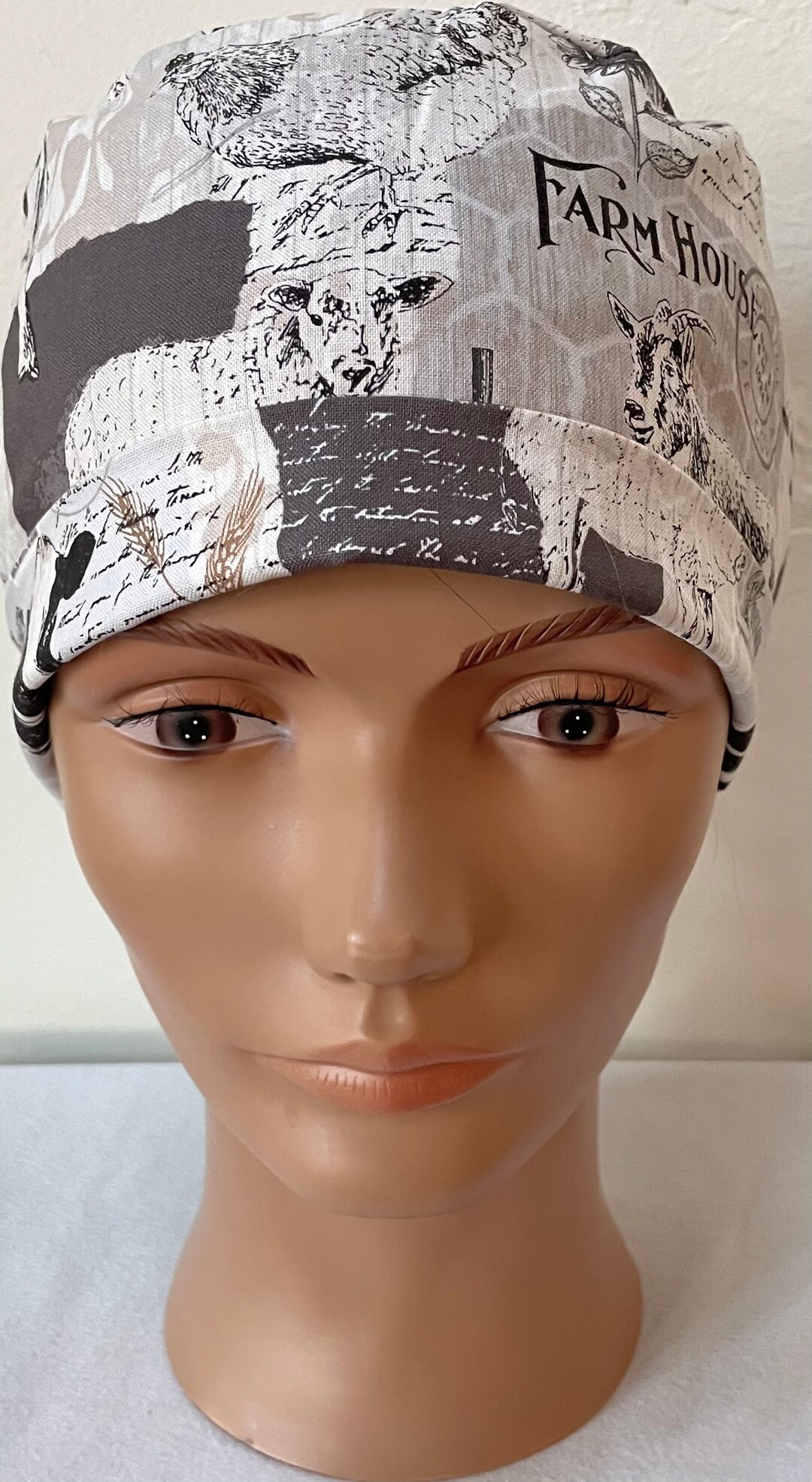 Farmhouse. Cows, Goats, Chickens - Adjustable, Fold up Scrub Hat With ...