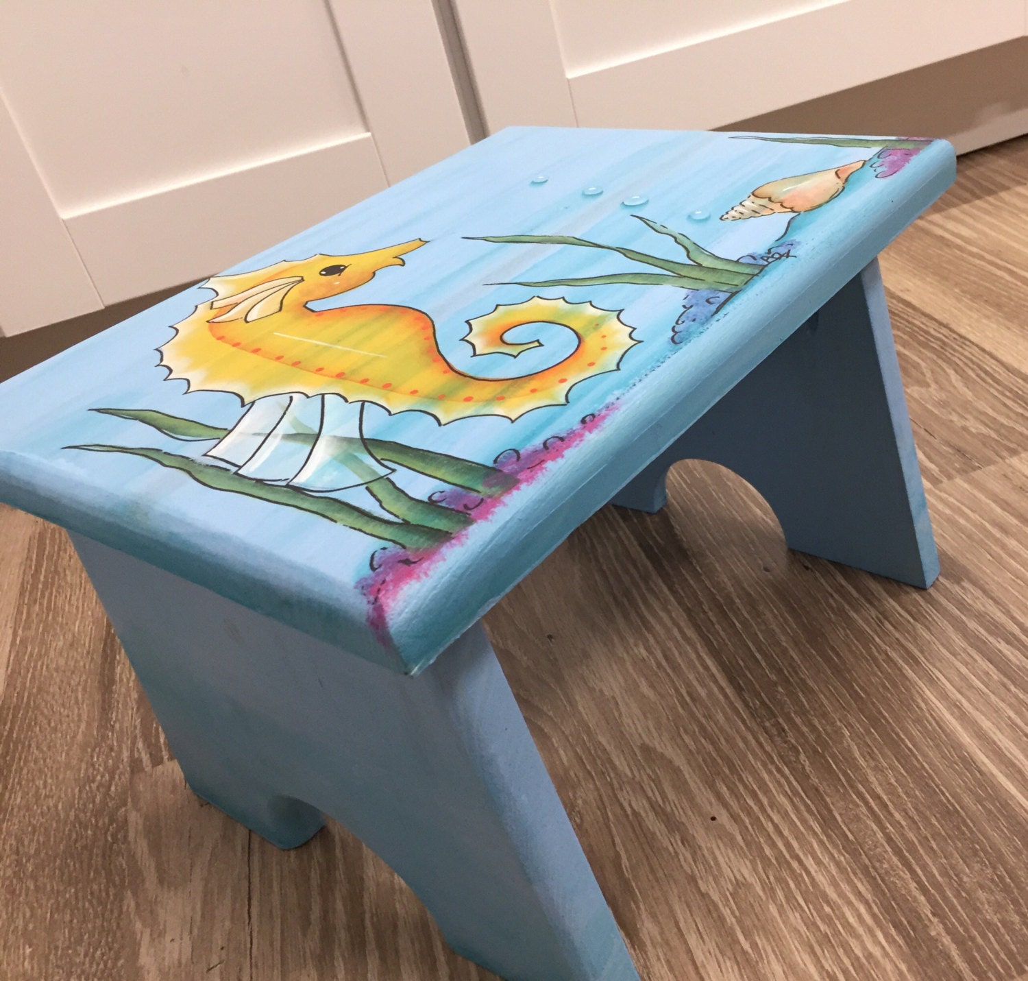 Seahorse Step Stool, Kids Aquatic Bathroom Step Stool, Personalized ...