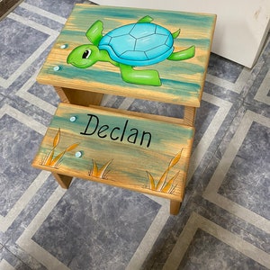 Step Stool, 2 Step Step Stool, Sea Turtle Stool, Turtle, Personalized ...