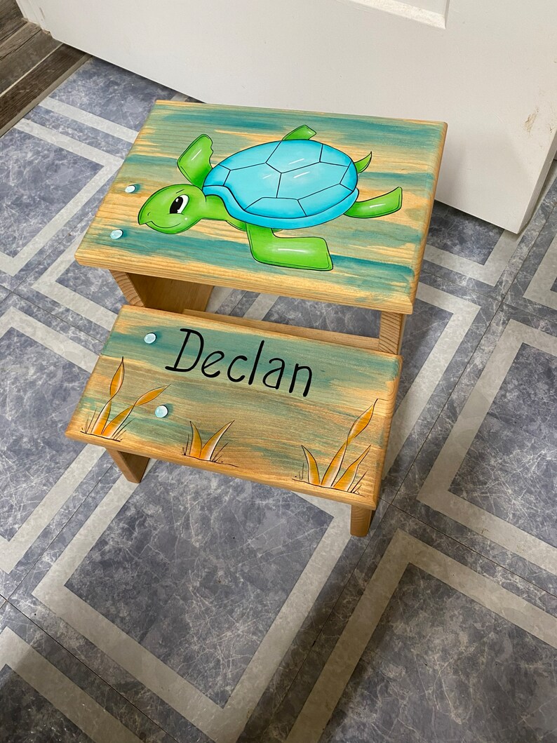 Step Stool, 2 Step Step Stool, Sea Turtle Stool, Turtle, Personalized ...