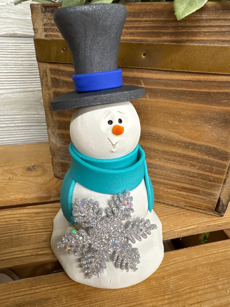 Hand Sculpted Snowman Sculpture With Glitter Snowflake, Winter Decor - Etsy