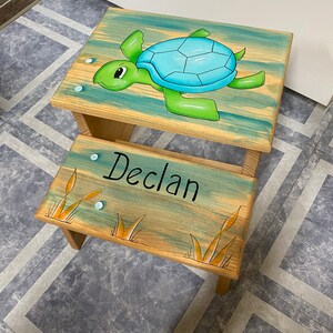 Step Stool, 2 Step Step Stool, Sea Turtle Stool, Turtle, Personalized ...