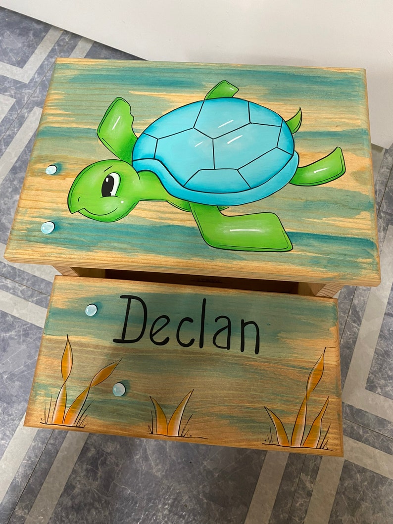 Step Stool, 2 Step Step Stool, Sea Turtle Stool, Turtle, Personalized ...