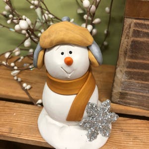 Hand Sculpted Snowman Sculpture, Glitter Snowflake, Winter Decor - Etsy