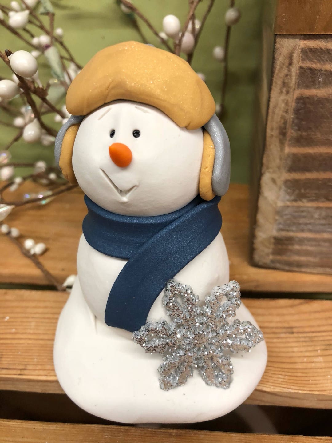 Hand Sculpted Snowman Sculpture, Glitter Snowflake, Winter Decor - Etsy