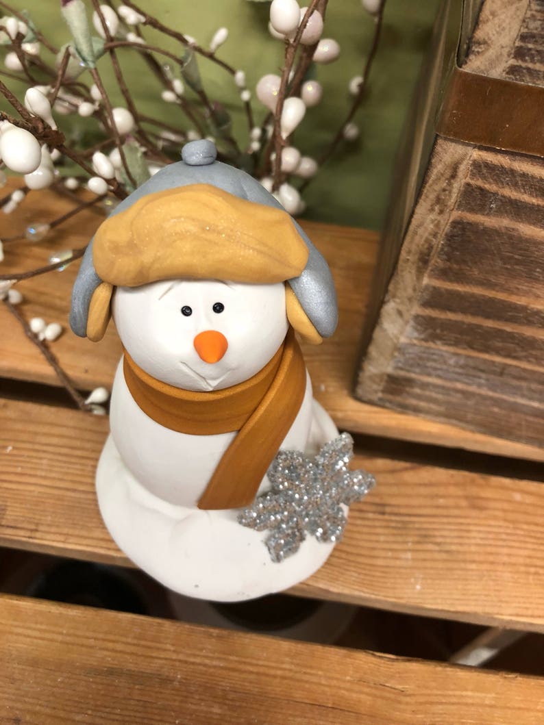 Hand Sculpted Snowman Sculpture, Glitter Snowflake, Winter Decor - Etsy