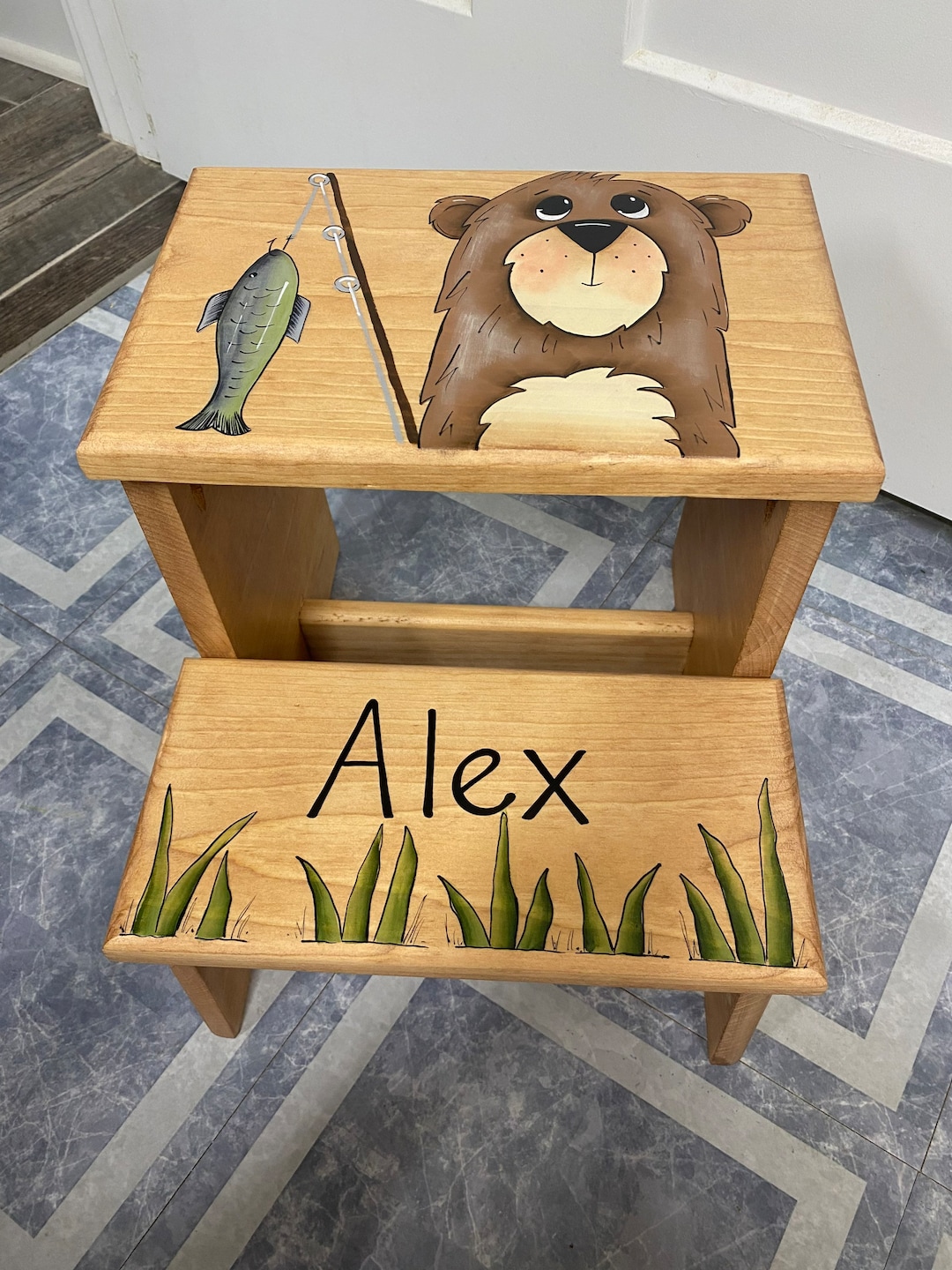 Step Stool, 2 Step Step Stool, Bear Stool, Bear, Personalized Children ...
