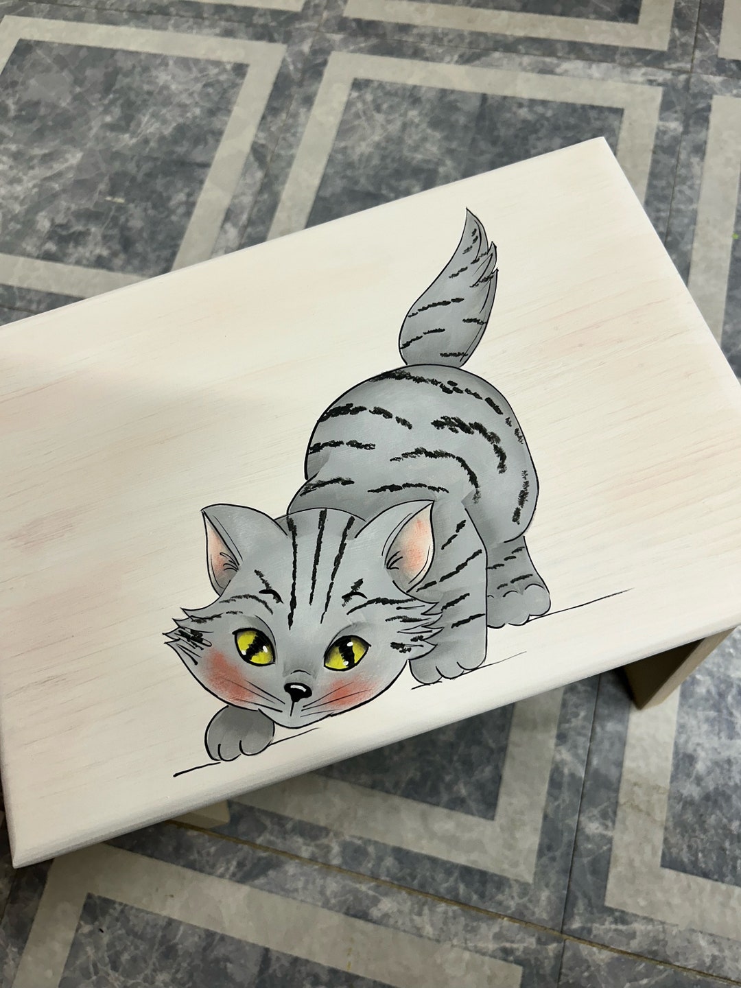 Kitten Stool, Step Stool, Kids Stool,cat Foot Stool, Kitten Step Stool ...