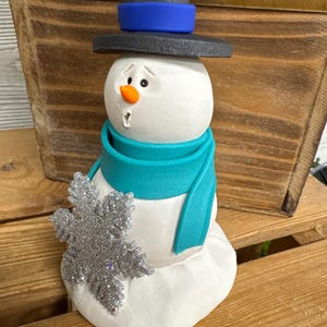 Hand Sculpted Snowman Sculpture With Glitter Snowflake, Winter Decor - Etsy